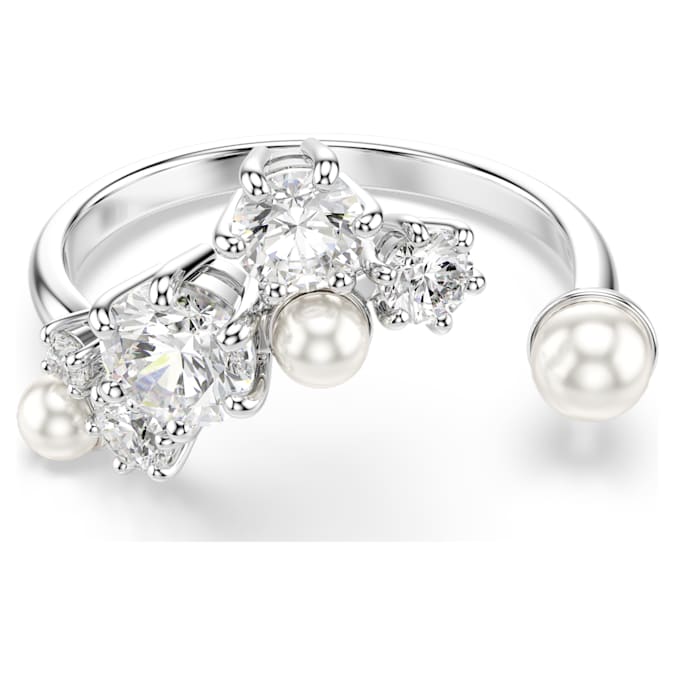 Constella open ring Crystal pearl, Round cuts, White, Rhodium plated ...