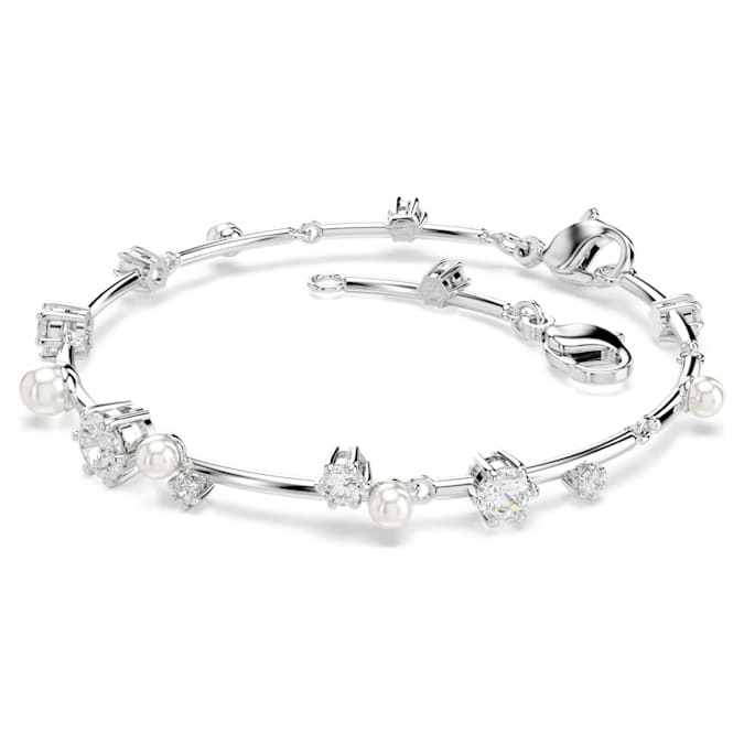 Constella Tennis bracelet Crystal pearl, Round cuts, White, Rhodium pl ...