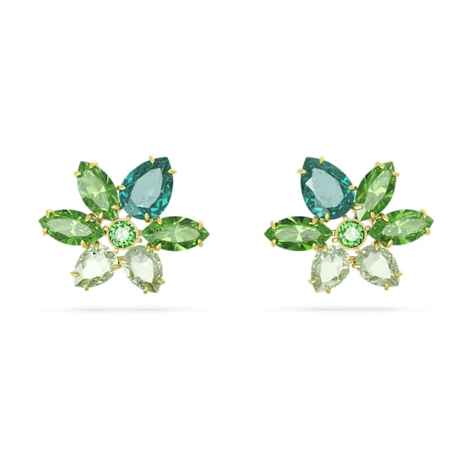 Gema stud earrings Mixed cuts, Flower, Green, Gold-tone plated – Monica ...