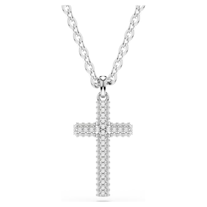 Insigne pendant Pavé, Cross, White, Rhodium plated – Monica Jewelers