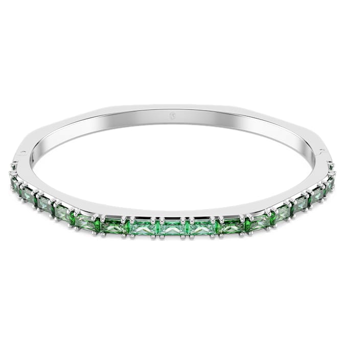 Matrix bangle Baguette cut, Octagon shape, Green, Rhodium plated ...