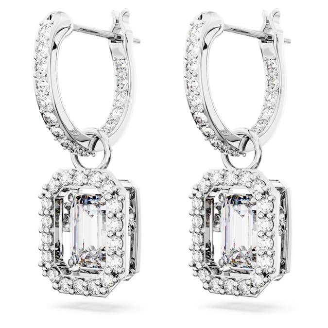 Millenia drop earrings Octagon cut, White, Rhodium plated – Monica Jewelers