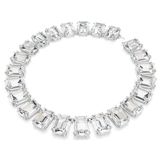 Millenia necklace Oversized crystals, Octagon cut, White, Rhodium plat ...