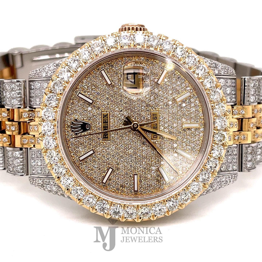 36mm iced out Yellow Stainless steel Jubilee with Iced out Diamond dia ...
